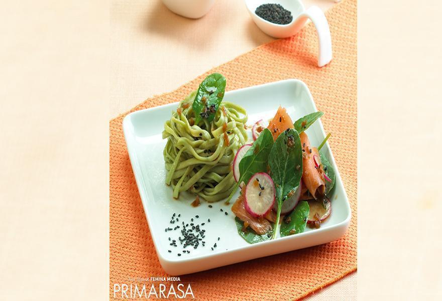 Resep Green Tea Noodle and Smoked Salmon