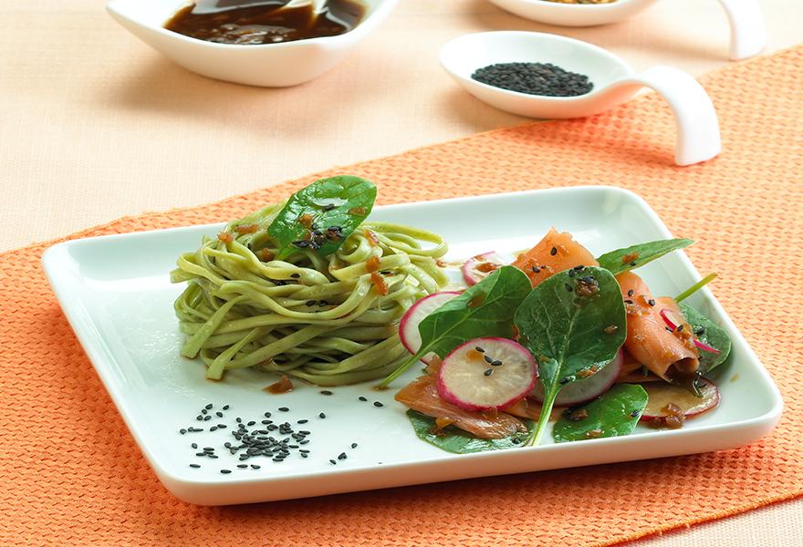 Resep Green Tea Noodle and Smoked Salmon